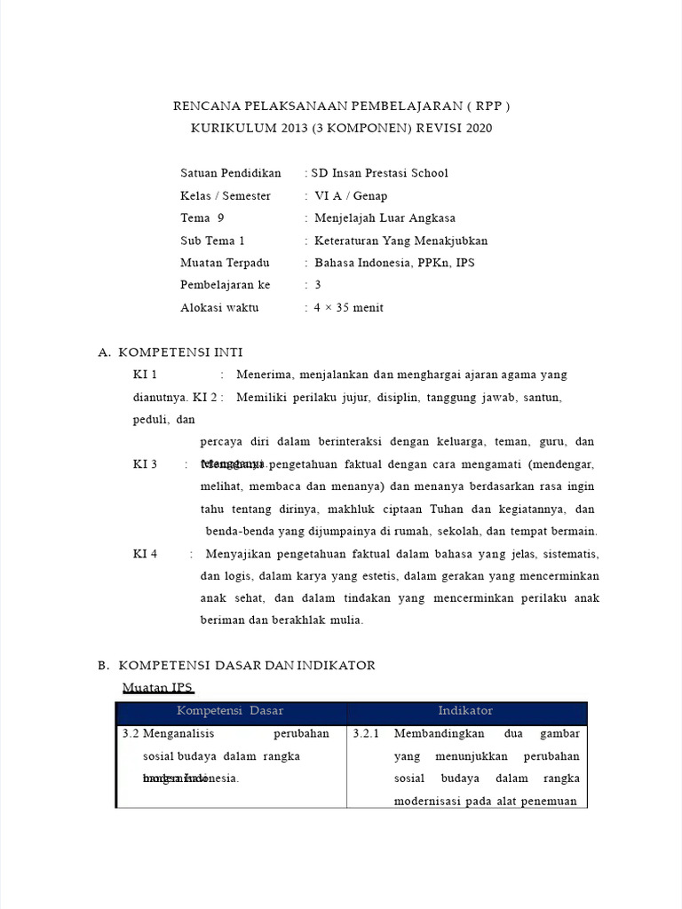 PDF RPP Tema 9 Subtema 1 Pembelajaran 3 | PDF