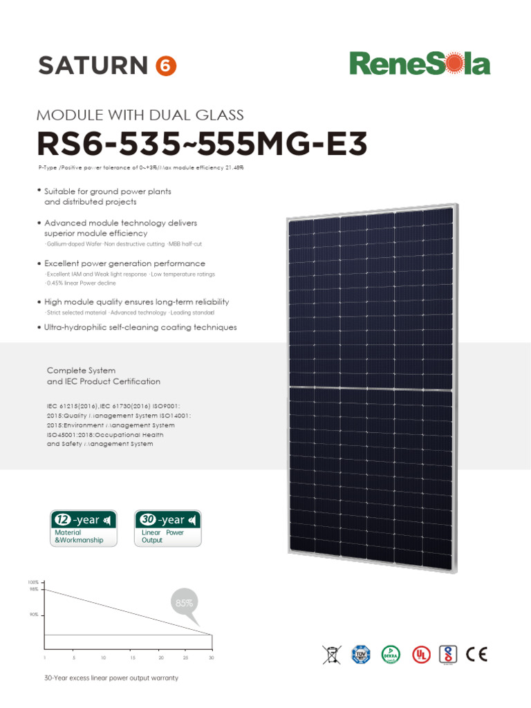 Data Sheet Renesola 555W RS6 - E3 | Download Free PDF | Fuse (Electrical) | Electrical Components