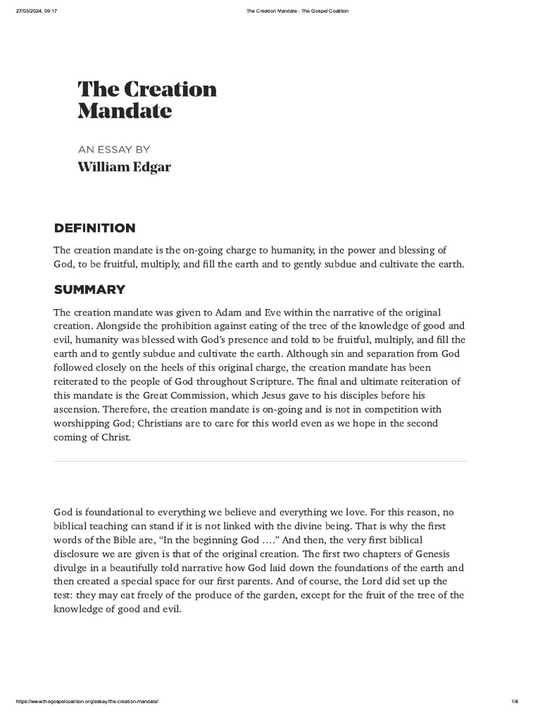 The Creation Mandate - The Gospel Coalitions | PDF