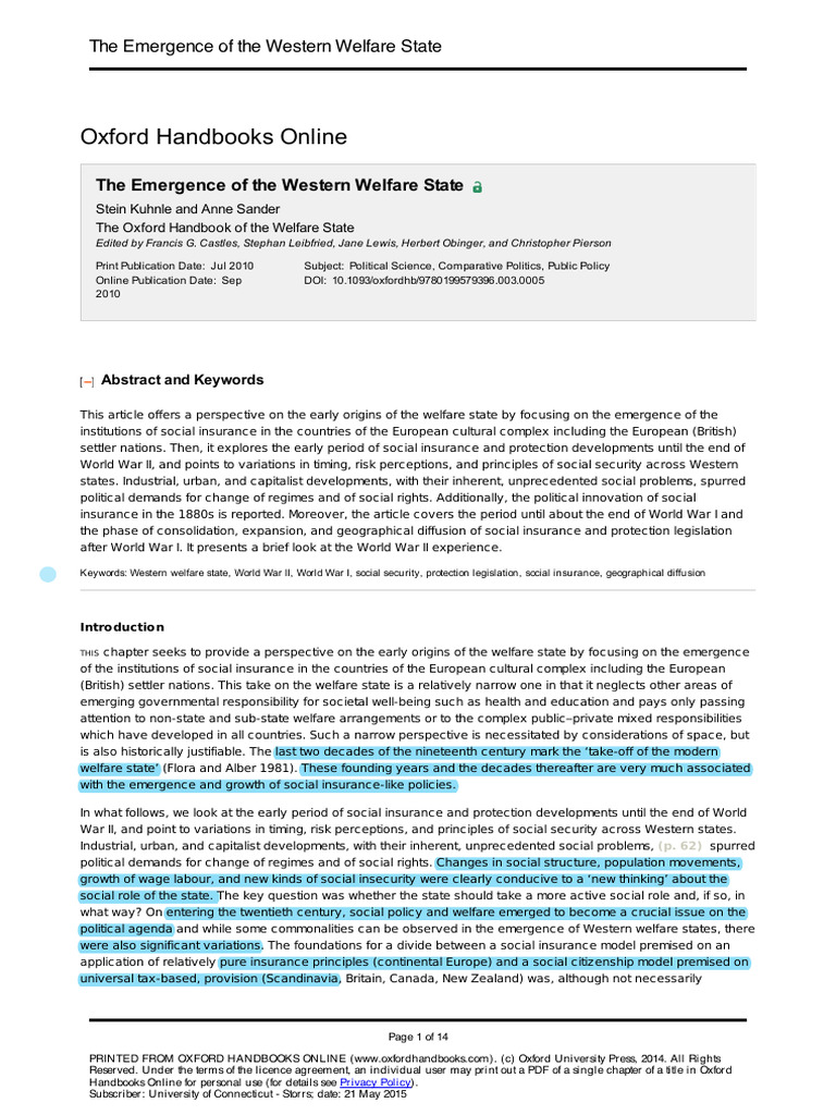 KUHNLE and SANDER - The Emergence of The Western Welfare State | Download Free PDF | Welfare ...