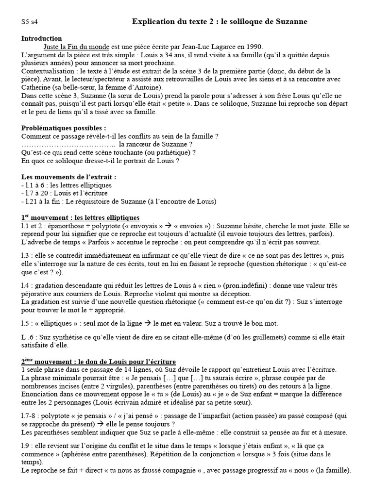 Explication Soliloque Suzanne Texte 2 1 | PDF | Clause | Phrase