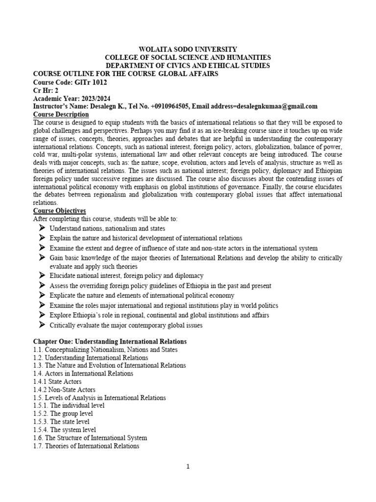 Course Outline (Global Trends) | PDF | International Relations ...