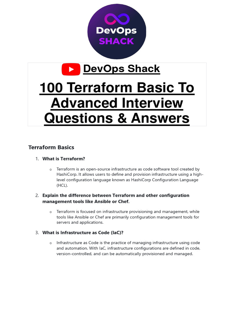 Terraform Interview Questions Pdf Cloud Computing Variable Computer Science