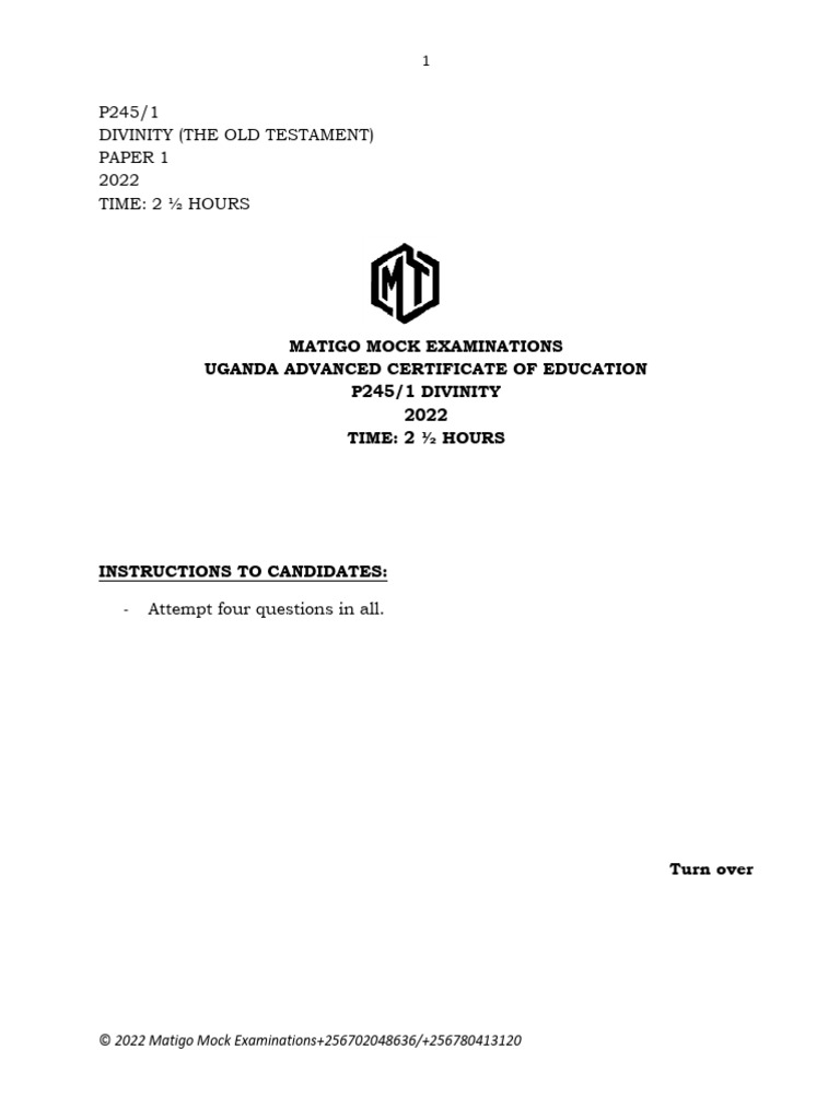 2022 Divinity Mock Exam Paper 1 | PDF | Elijah | Covenant (Biblical)