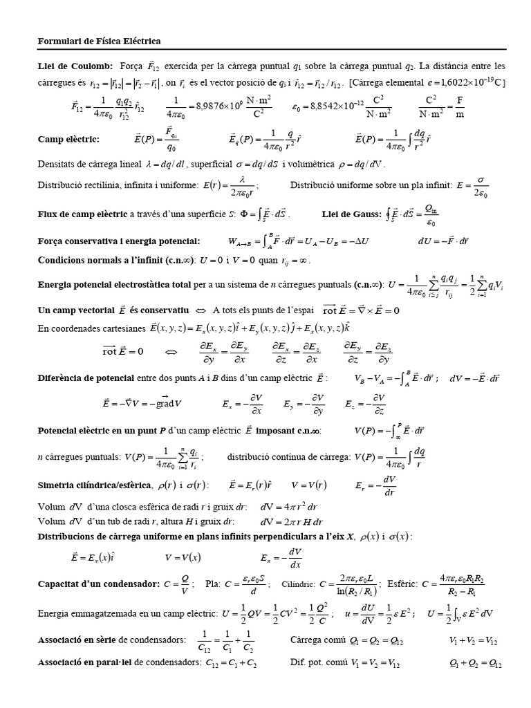 Formulari Electricitat | PDF