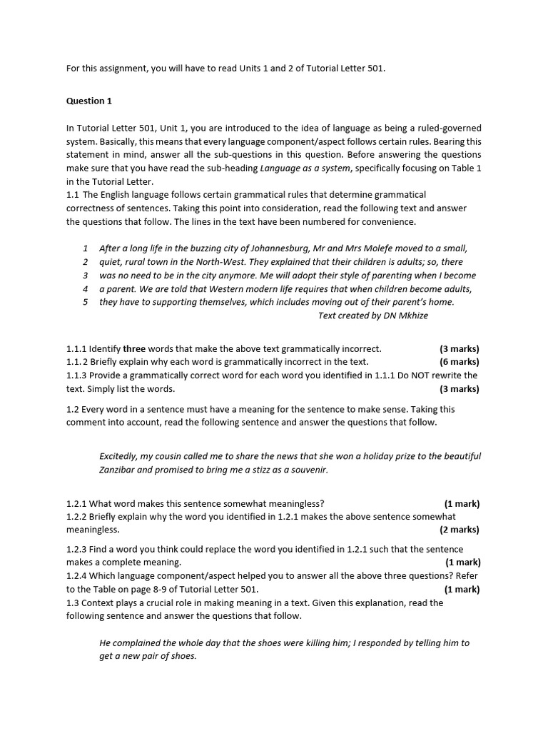Eng1502 Assignment 01 2024 | PDF | Question | Word