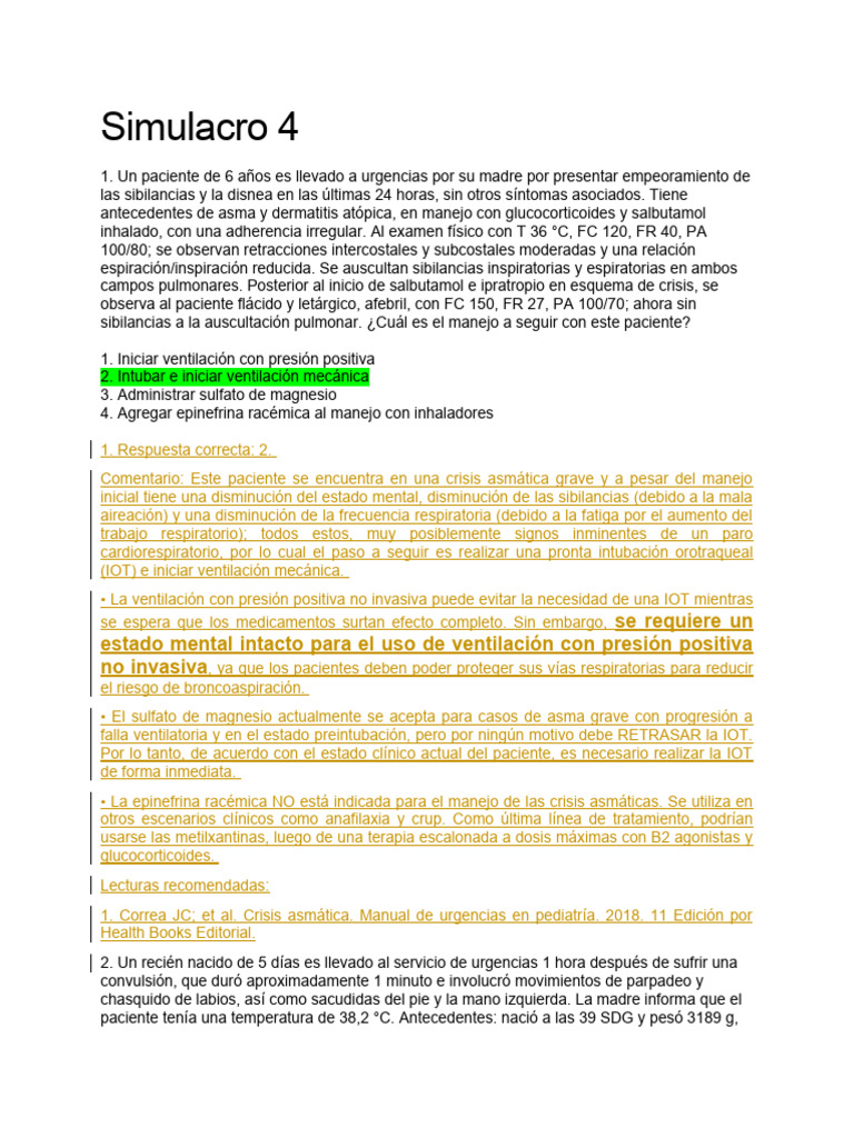 Simulacro 4 | PDF | Asma | Medicina CLINICA