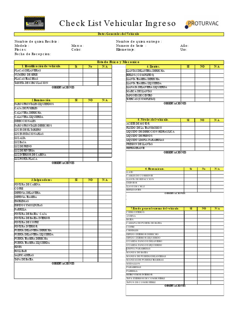 Check List Vehicular Ingreso | PDF