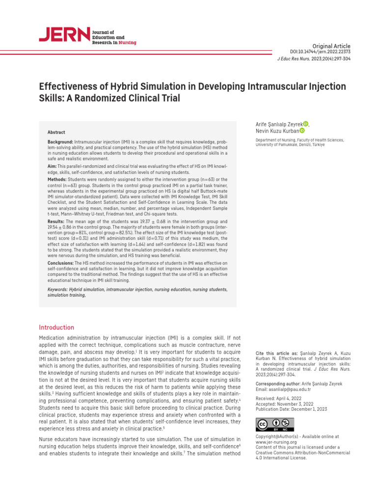 Effectiveness Of Hybrid Simulation In Developing Intramuscular Injection Skills Pdf