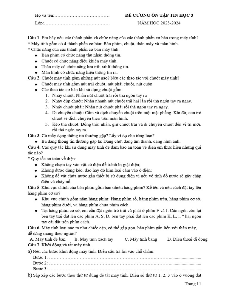 ĐỀ CƯƠNG CKI TIN 3 | PDF