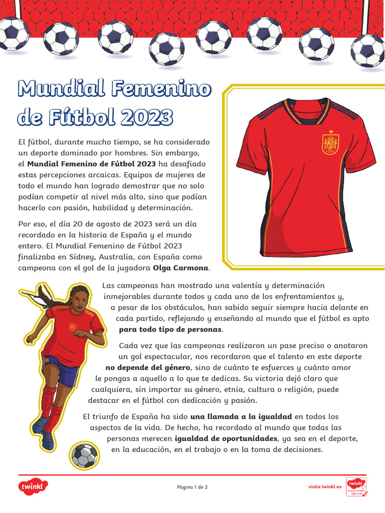 Es SL 1692629816 Comprension Lectora Mundial Femenino de Futbol 2023 ...