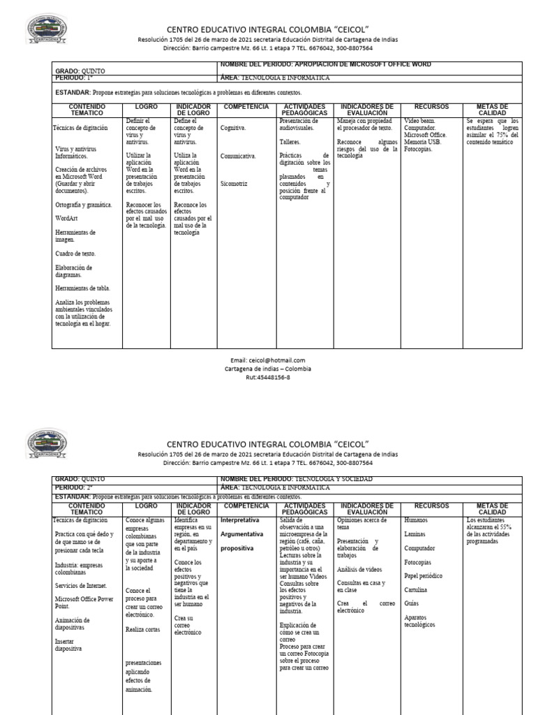 Plan De Area 5 Descargar Gratis Pdf Microsoft Excel Publicidad
