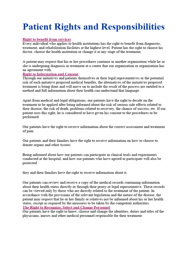 Patient Rights and Responsibilities | PDF | Patient | Medical Diagnosis
