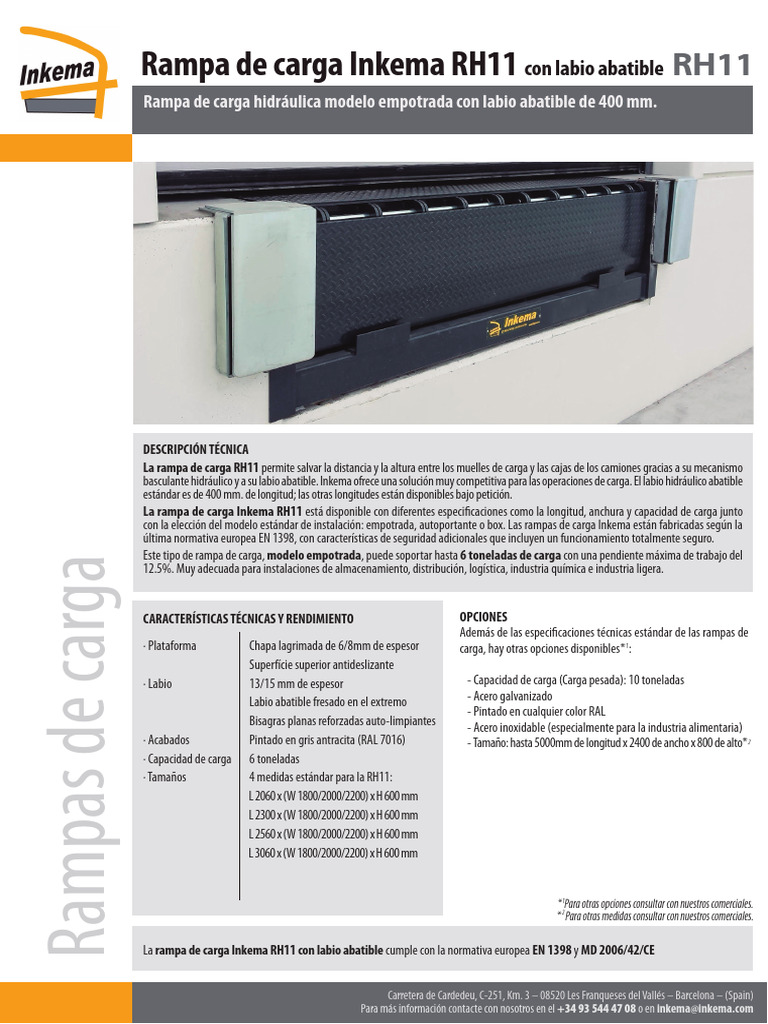 Rampa de Carga Inkema RH11: Rampa de Carga Hidráulica Modelo Empotrada Con Labio Abatible de 400 ...