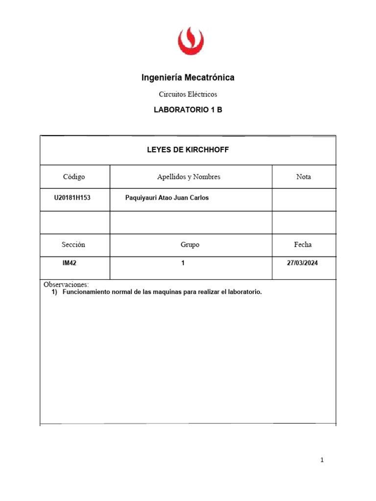 Lab 1B 2024 | Descargar gratis PDF | Resistencia Eléctrica y ...