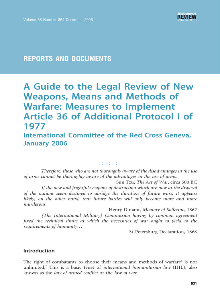 Legal Review of New Weapons - Article 36 AP I | PDF | International ...