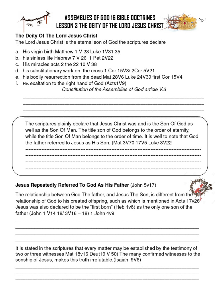 AG 16 Doctrines Lesson 3 Outline | PDF | Jesus | Arianism