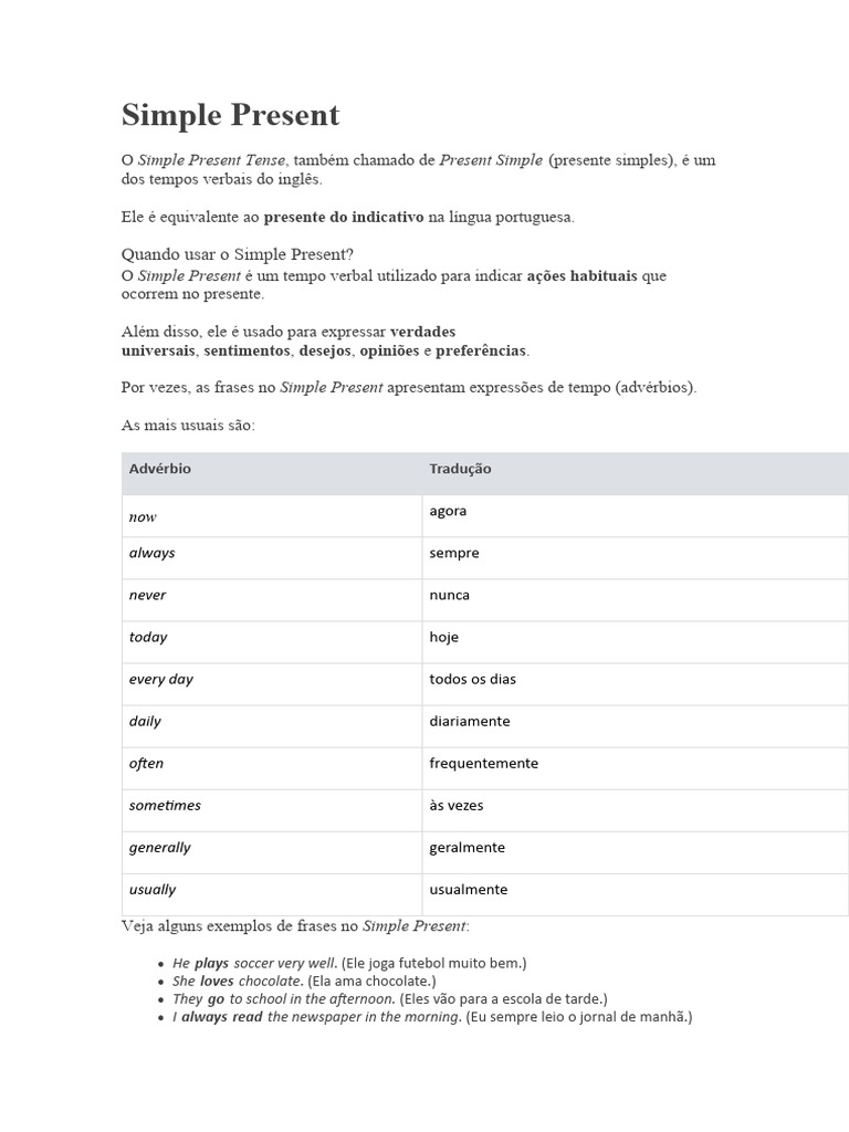 Materia Simple Present | PDF | Assunto (gramática) | Pronome