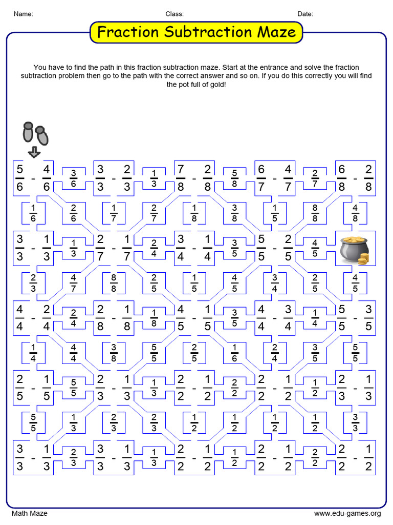 Fraction Subtraction Maze Pdf Mathematics Arithmetic