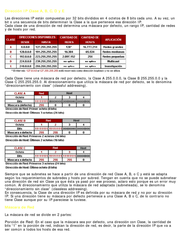 Subneteo Clase A, B, C | PDF | Dirección IP | Informática