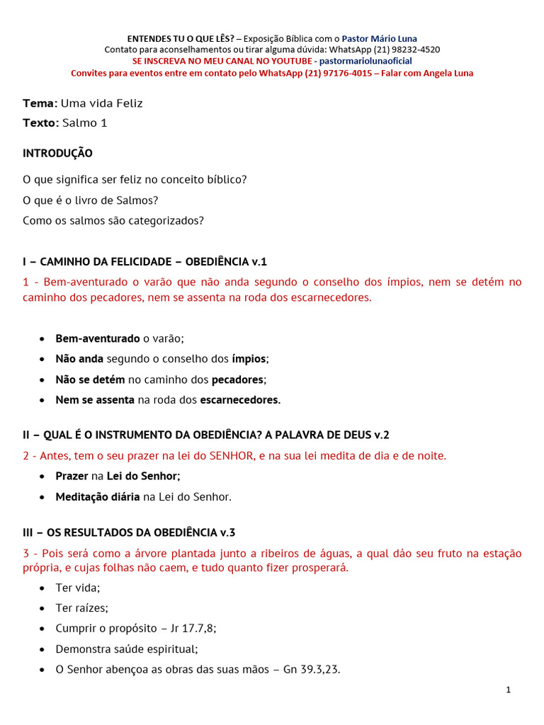 Entendendo O Salmo 1 Pdf Crença E Doutrina Religiosa