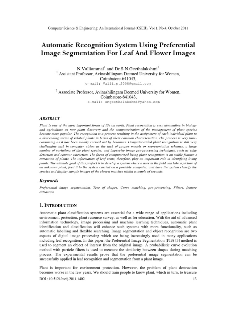 Automatic Recognition System Using Preferential Image Segmentation For Leaf and Flower Images ...