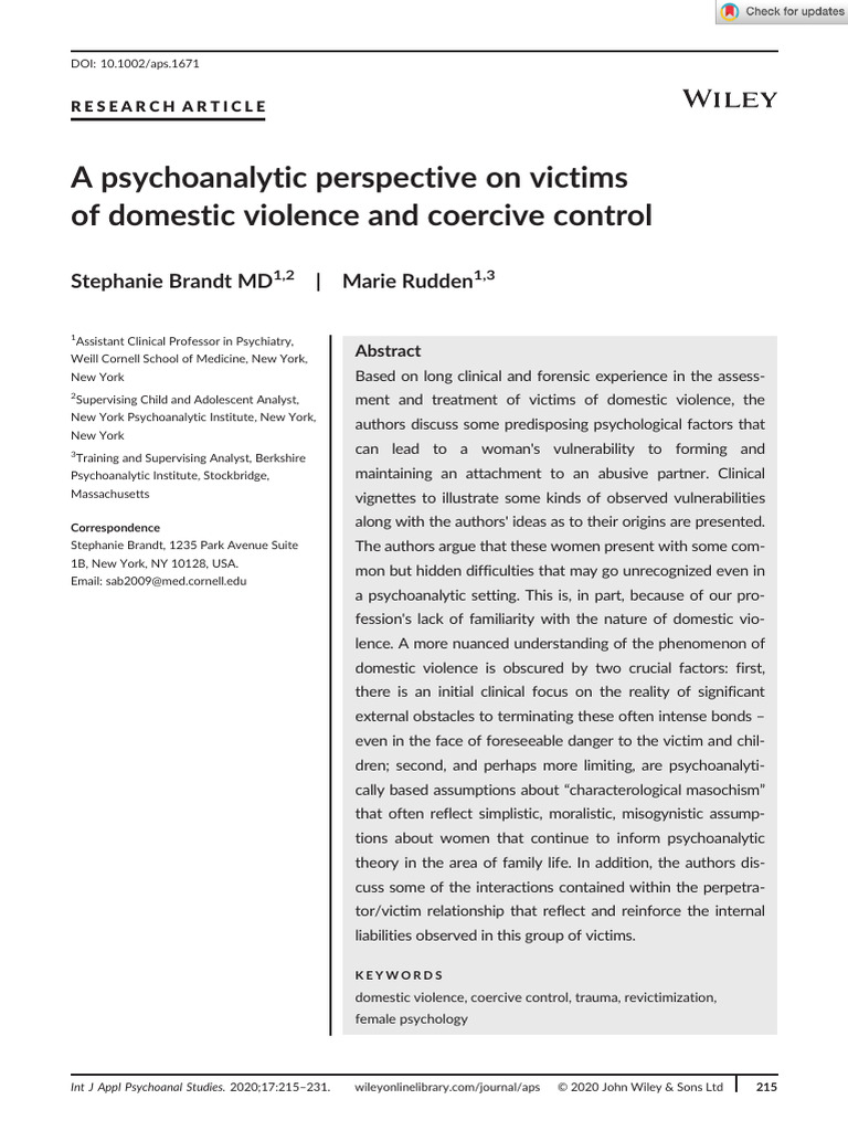 Appl Psychoanal Studies - 2020 - Brandt - A Psychoanalytic Perspective On Victims of Domestic ...