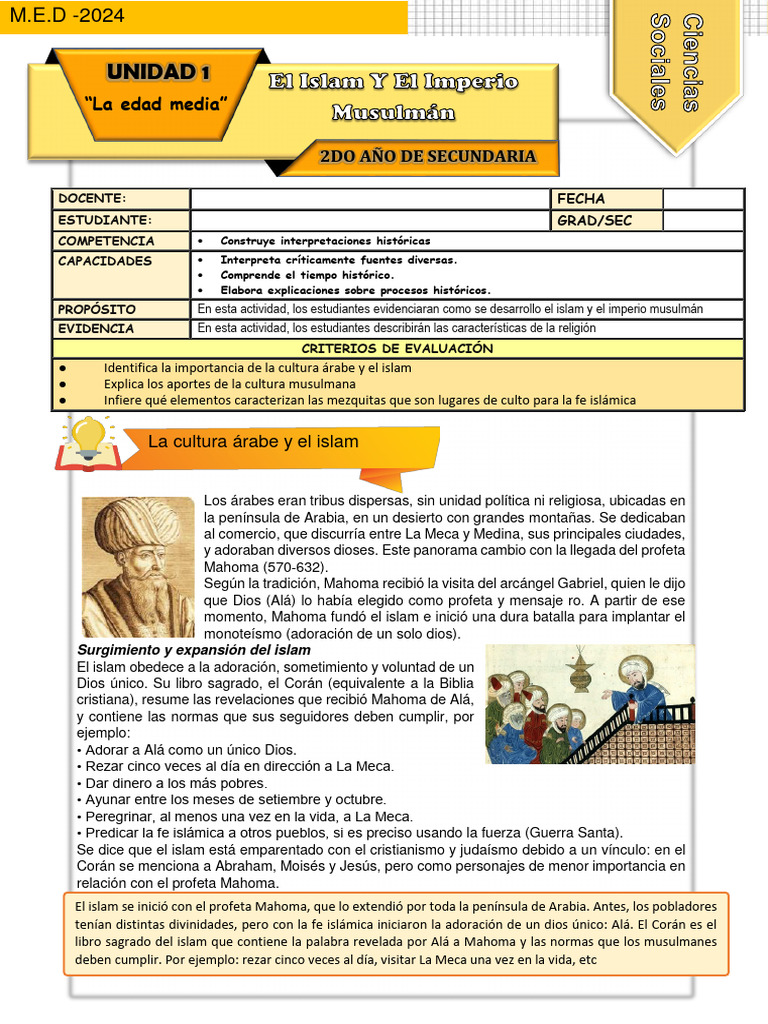 Ficha de Actividad CCSS 2° - Semana 2 | PDF | Mahoma | la meca