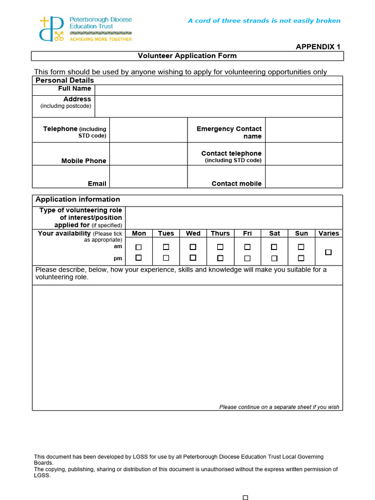 Appendix 1 - Schools Volunteer Application Form | PDF | Justice | Crime & Violence