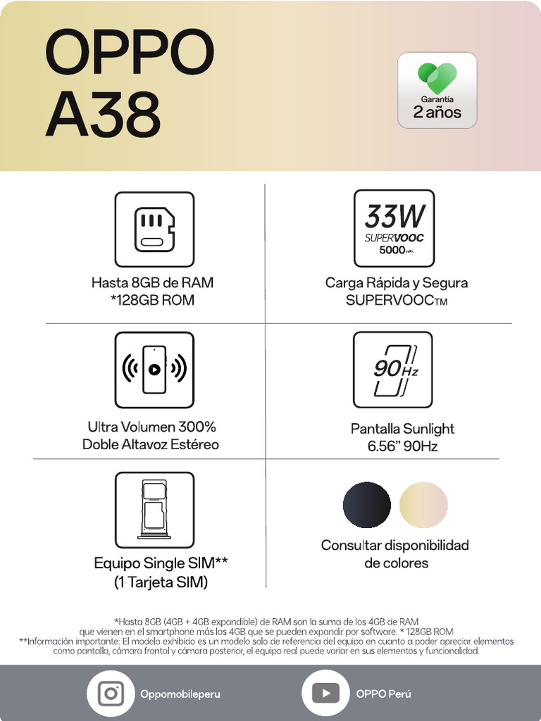 OPPO - Specs A38 & A58 - CLARO - 8.1cm X 11.2cm - Alta - 1810 - V1 | PDF