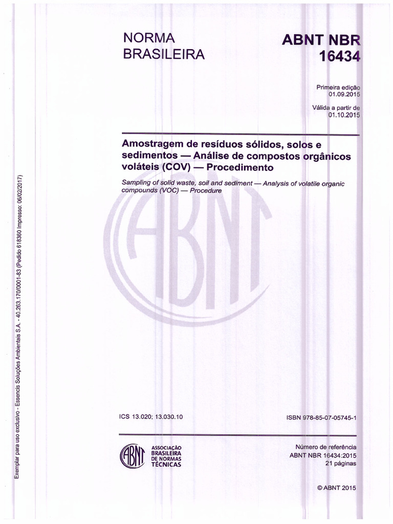 ABNT 16434 - Amostragem de Resíduos Sólidos, Solos e Sedimentos ...