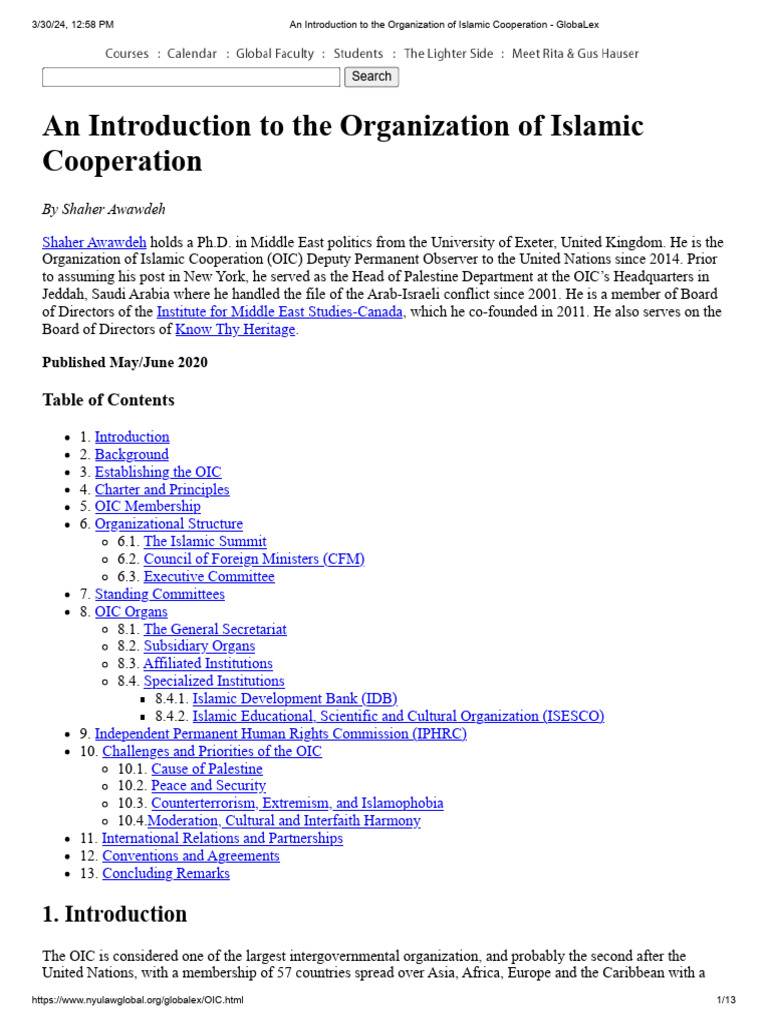 An Introduction To The Organization of Islamic Cooperation - GlobaLex ...