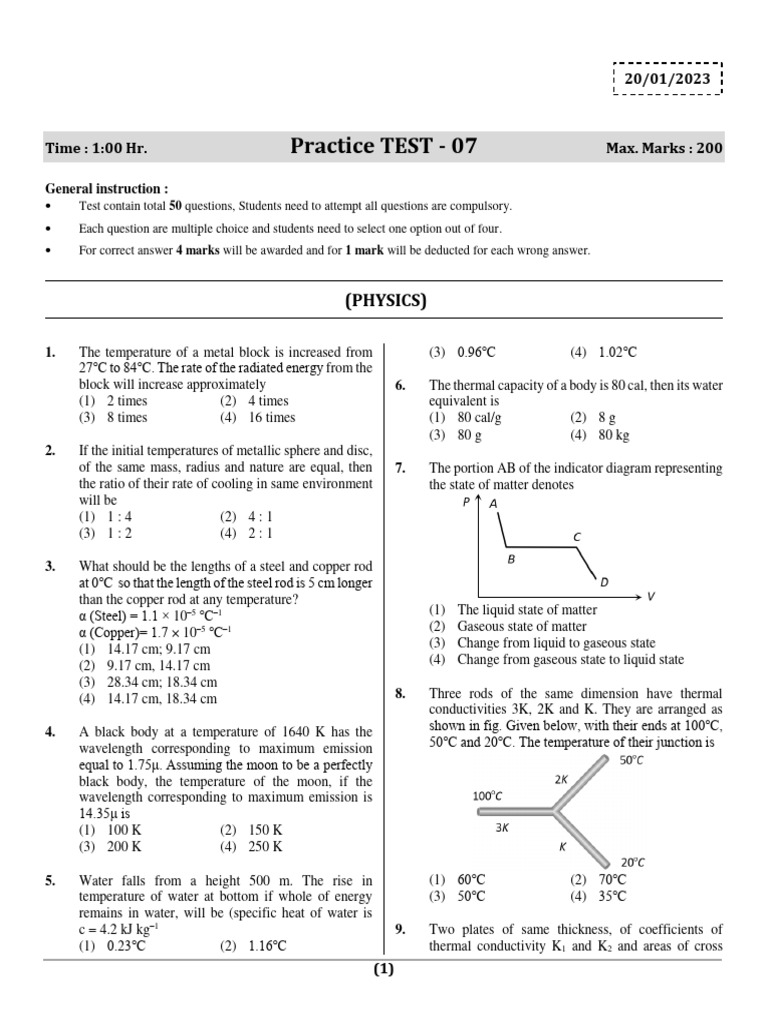Physics Practice Test | PDF | Gases | Temperature