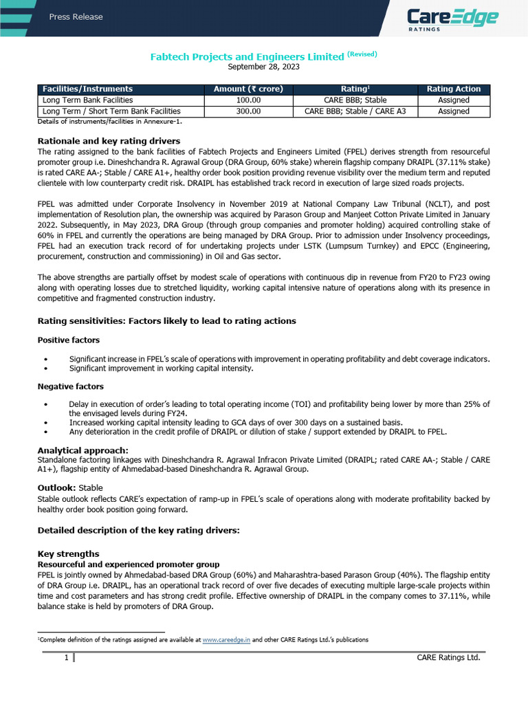 Fabtech Projects and Engineers Limited | PDF | Working Capital ...