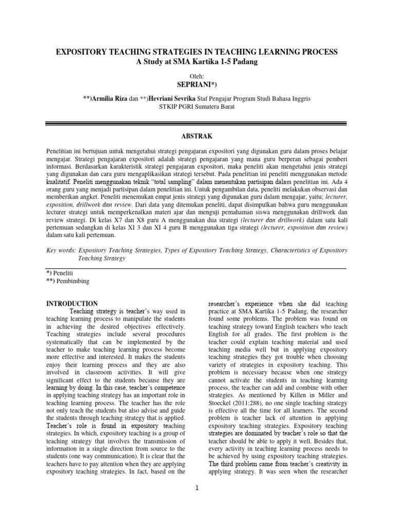 Expository Teaching Strategies in Teaching Learning Process | PDF