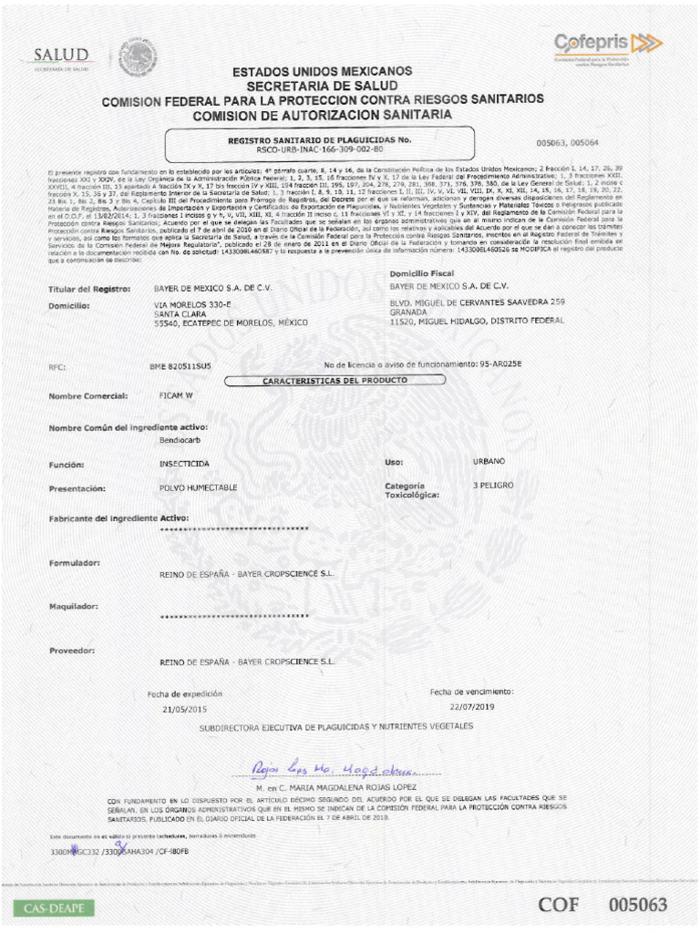 FICAM Registro COFEPRIS | PDF
