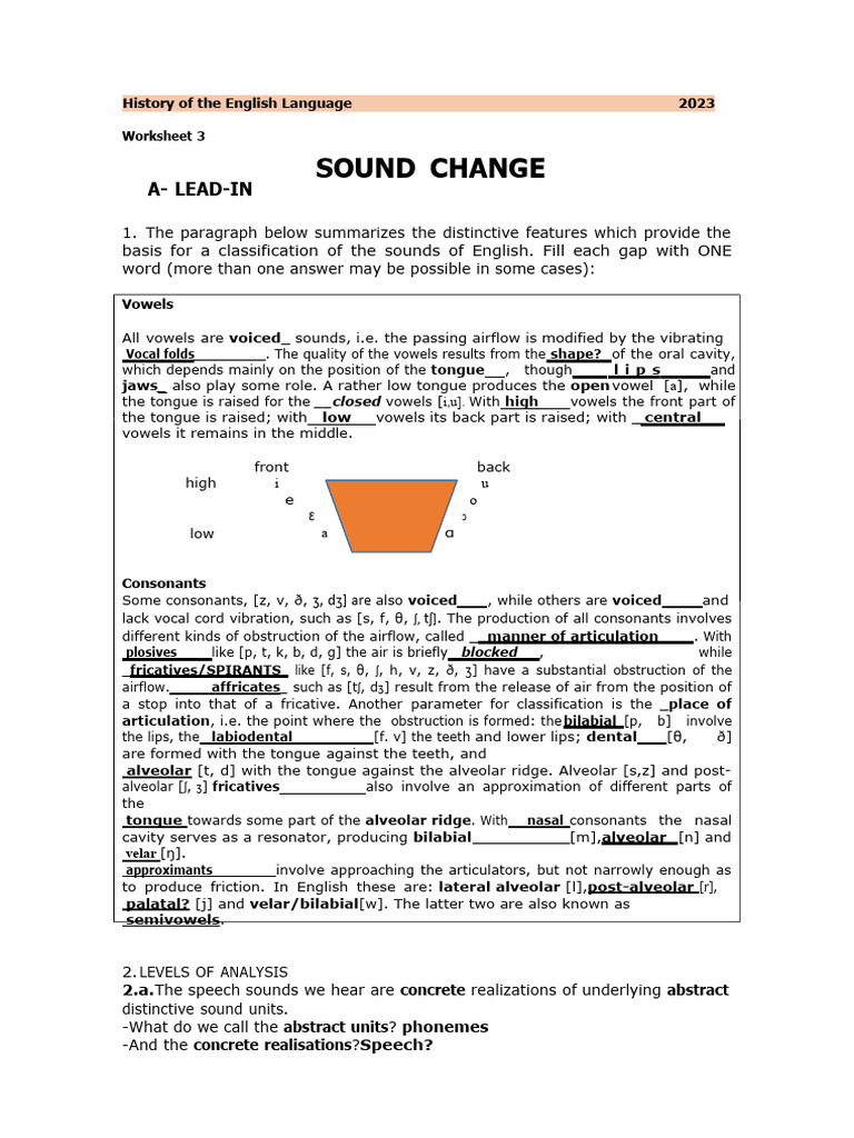 WORKSHEET 3 Sound Change Worked | Download Free PDF | Vowel | English Language
