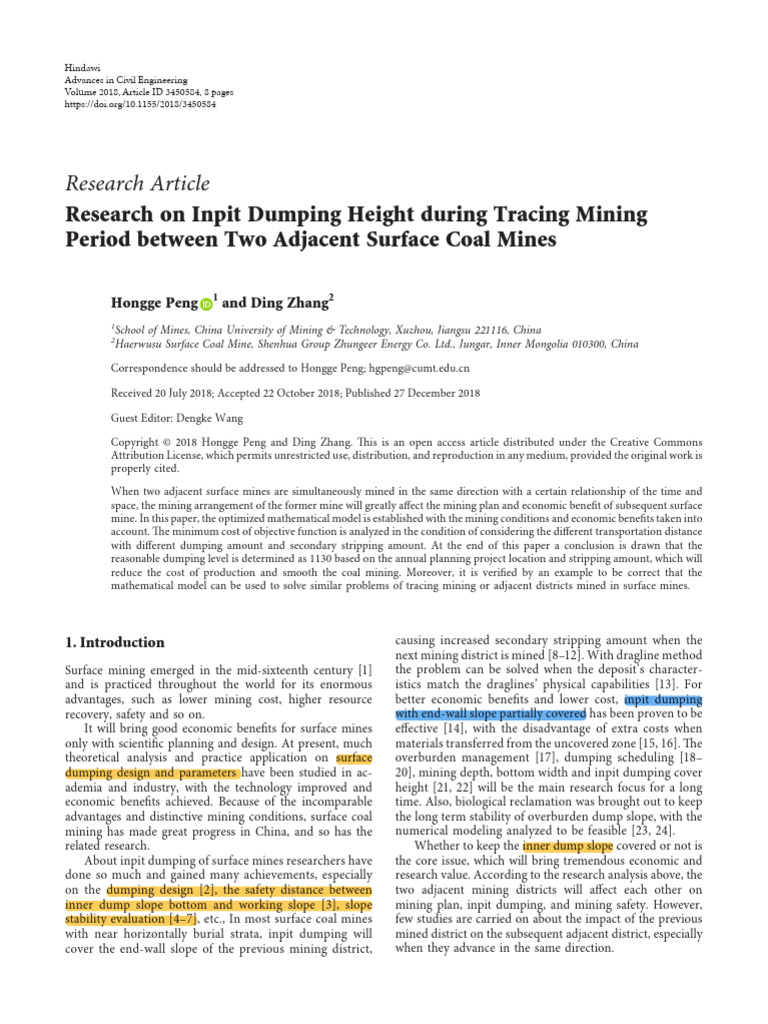 Research On Inpit Dumping Height During Tracing Mi | PDF | Mining ...