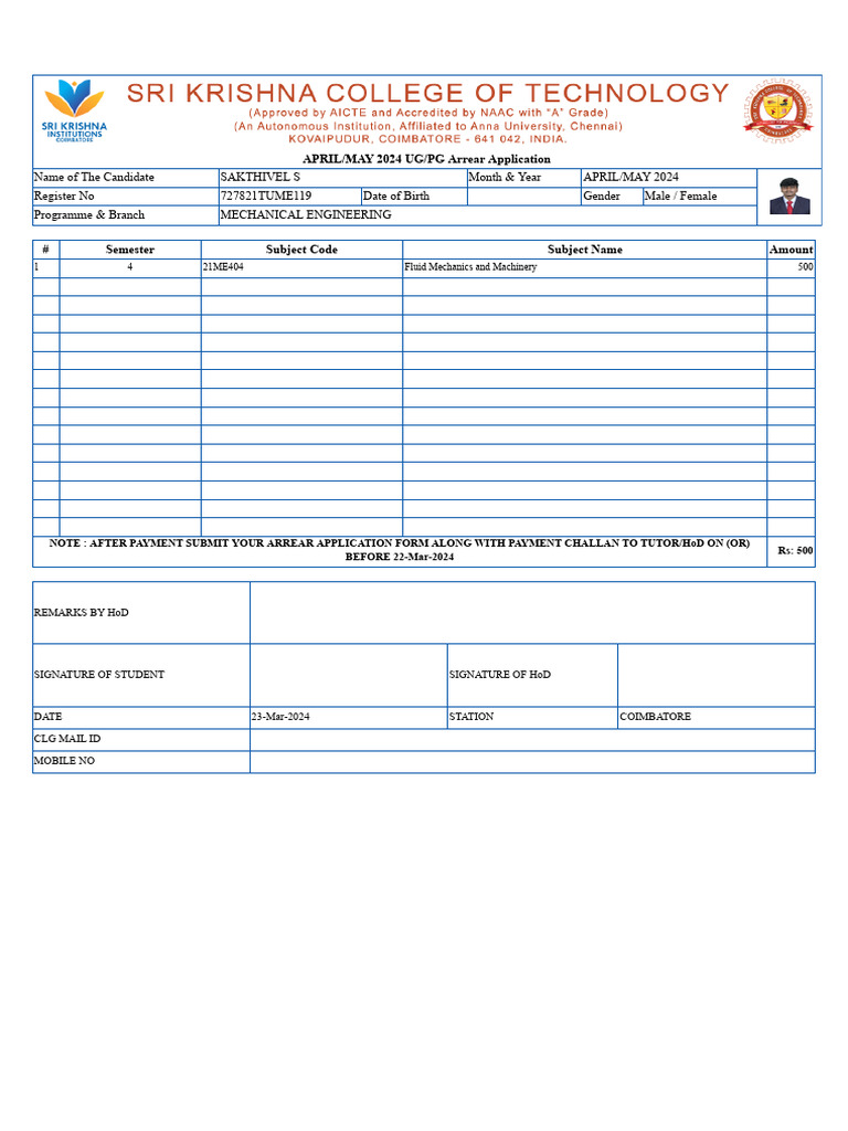 Arrear Application Form Printout | PDF