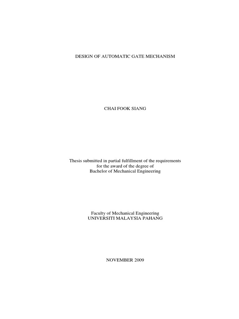 Automatic Gate Mechanism Design Thesis | PDF | Friction | Force