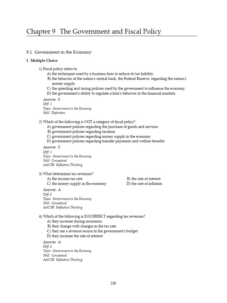 Testbank ECON CH 9 | PDF | Fiscal Multiplier | Fiscal Policy