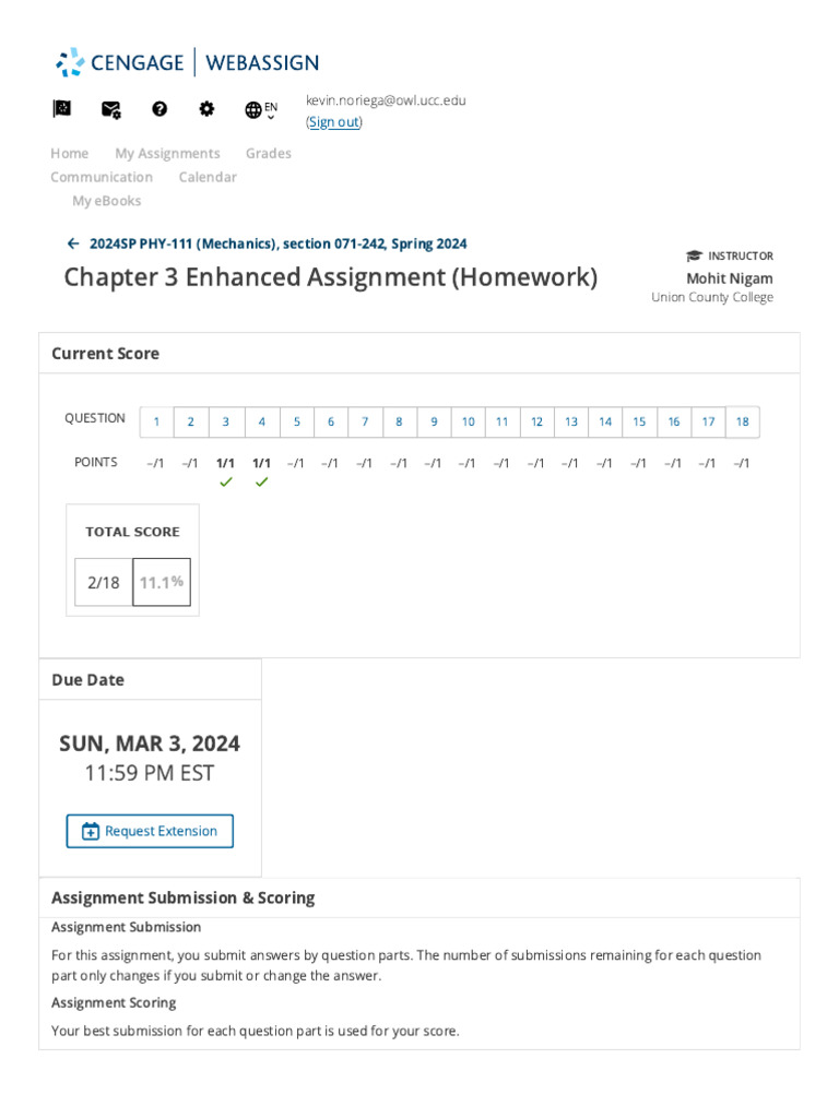 Chapter 3 Enhanced Assignment - 2024SP PHY-111 (Mechanics), Section 071-242, Spring 2024 ...