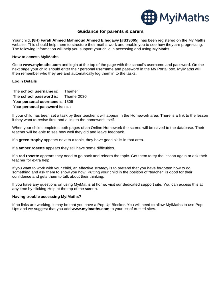 S13065 O MyiMaths Username and Password 2021 2022 | PDF
