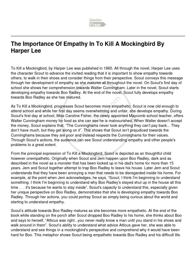The Importance of Empathy in To Kill A Mockingbird by Harper Lee | PDF ...