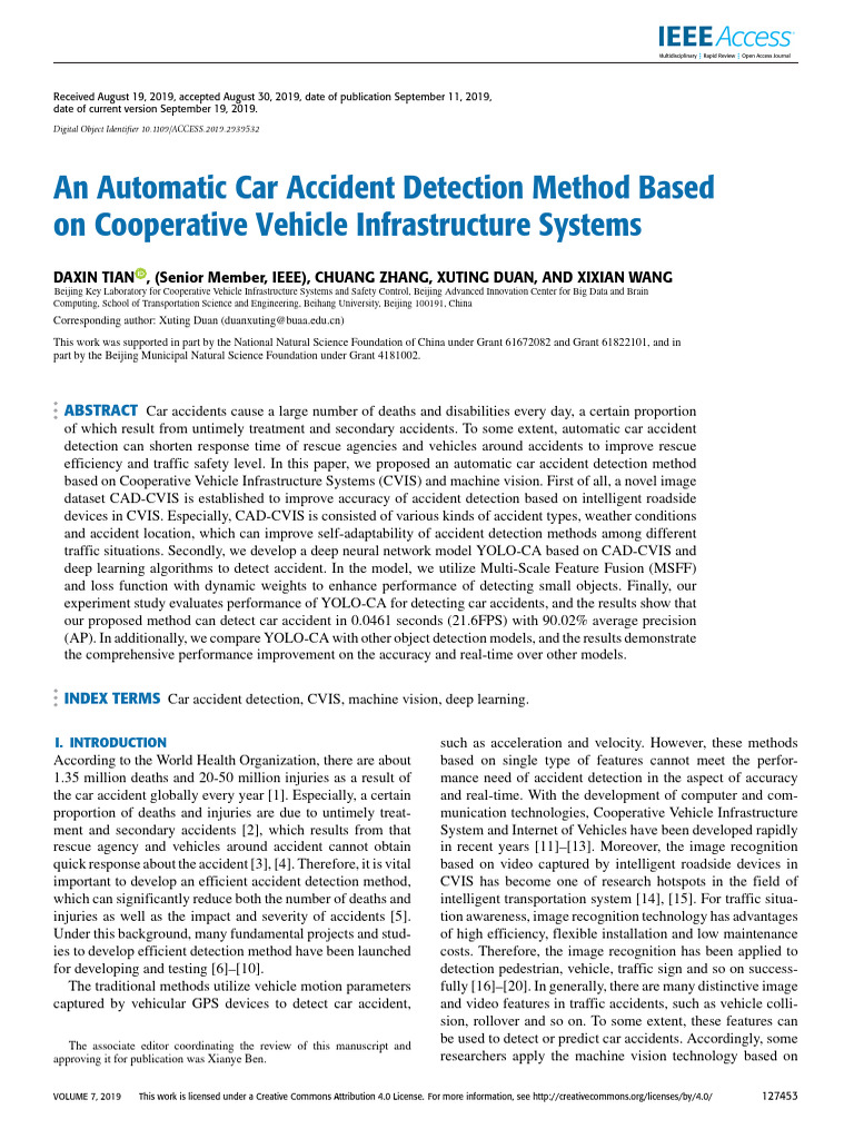 An Automatic Car Accident Detection Method Based On Cooperative Vehicle