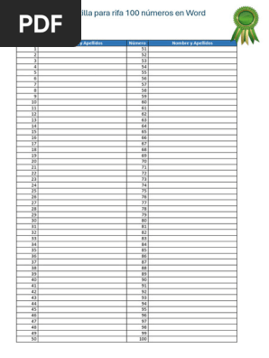Hoja De Rifa De 50 Numeros Para Imprimir Pdf ~ Rifa Numeros Sorteo