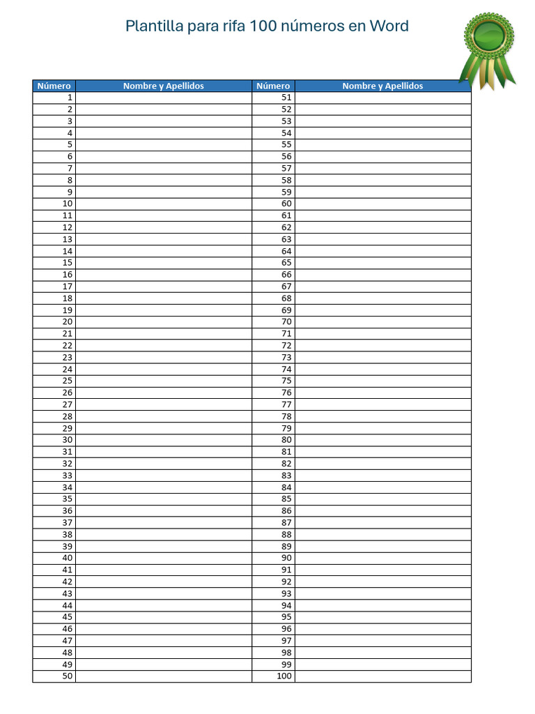 Plantilla para Rifa 100 Numeros en Word | PDF
