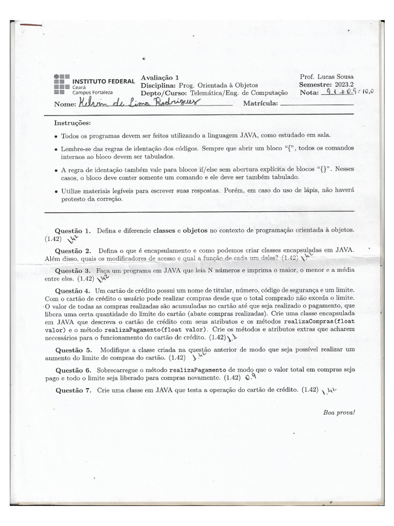 Prova POO - N1 | PDF