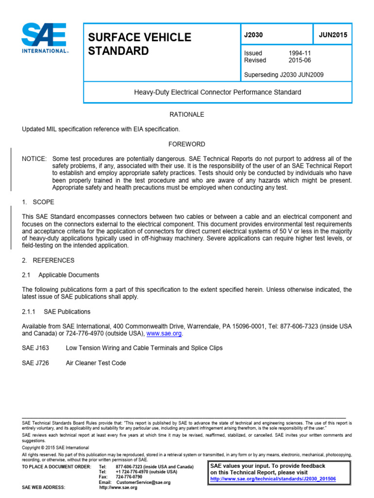 Surface Vehicle Standard: Heavy-Duty Electrical Connector Performance ...