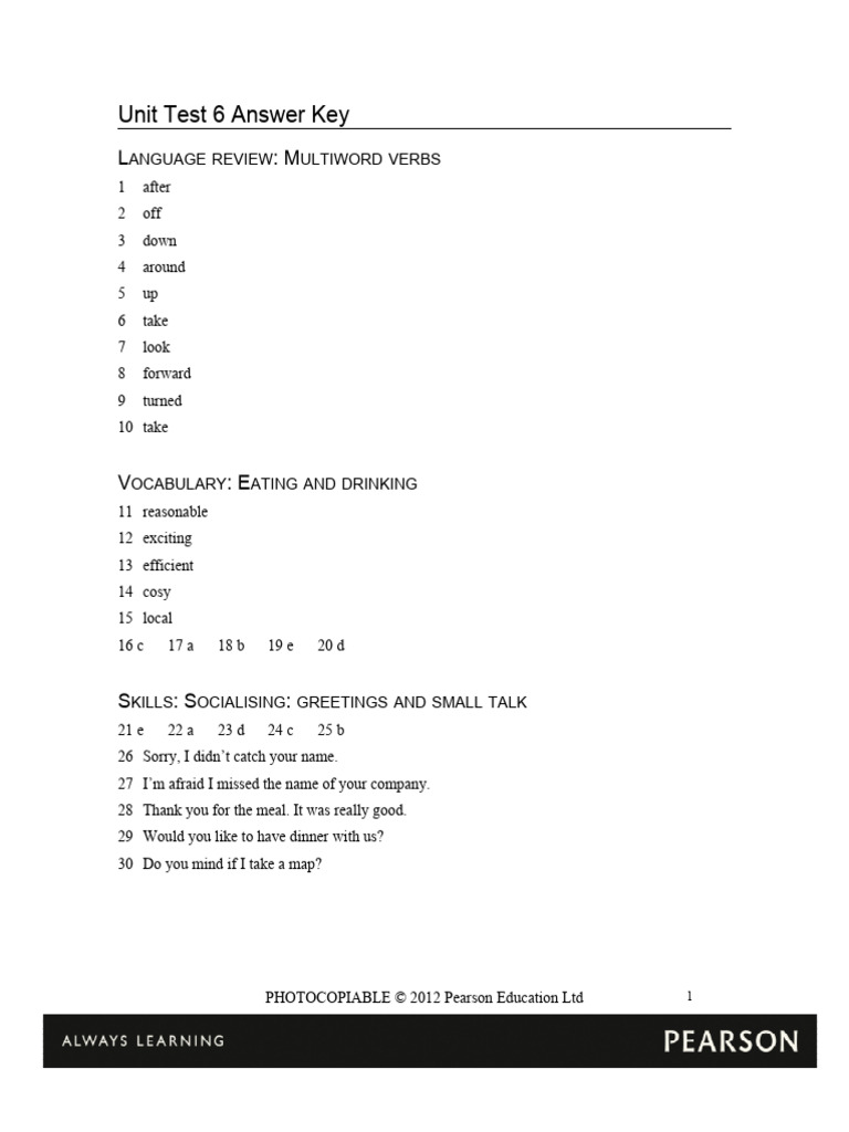 Unit Test 6 Answer Key | PDF